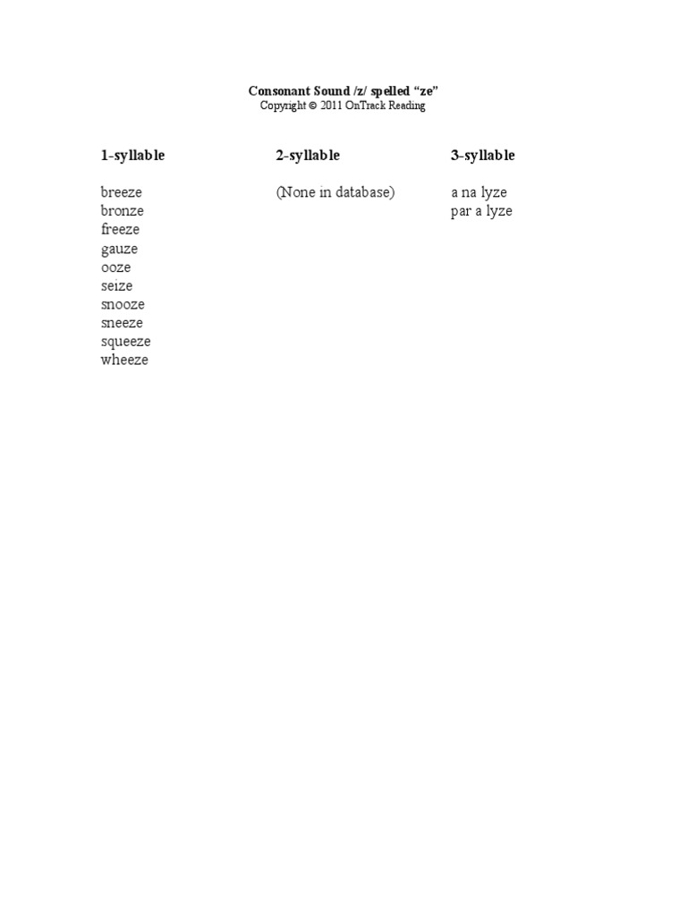 Consonant Z Ze | PDF | Language Arts & Discipline