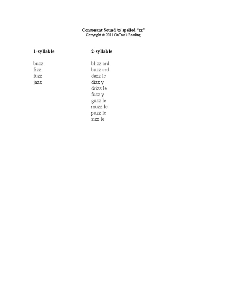 Consonant Z ZZ | PDF