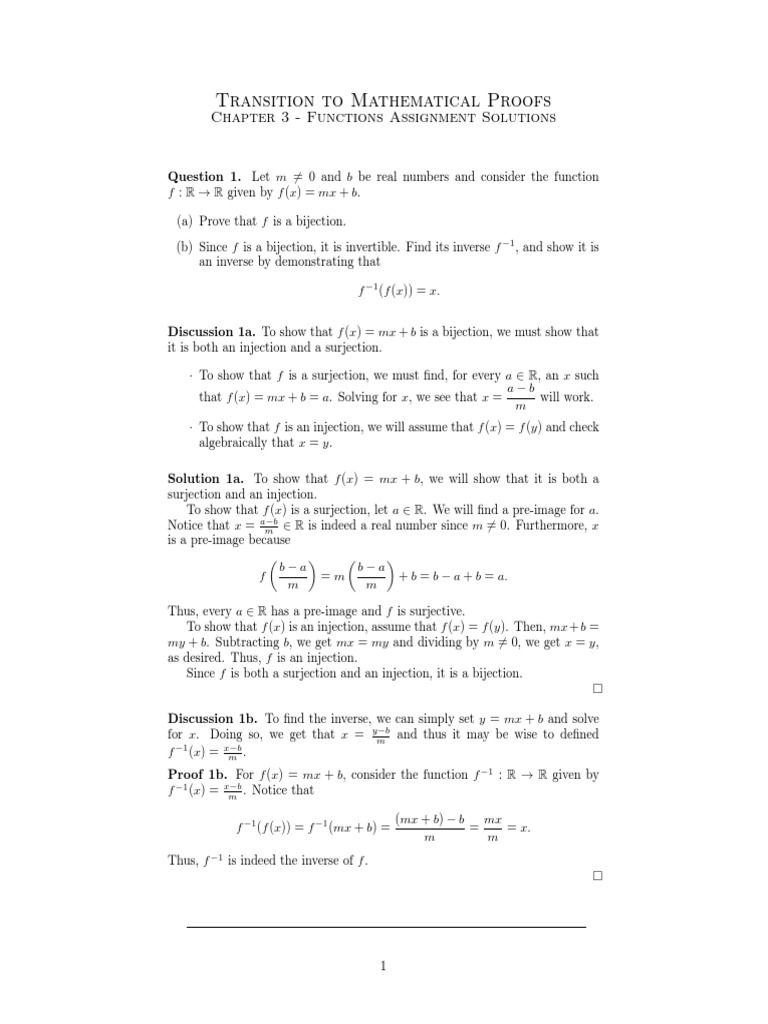 Transition To Mathematical Proofs: Chapter 3 - Functions Assignment Solutions | PDF | Function ...