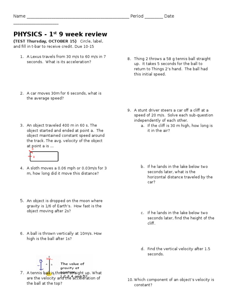 Physics 1st 9-Week Test Review Guide | PDF