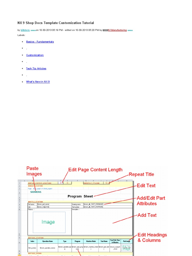 NX 9 Shop Docs Template Customization Tutorial | PDF | Microsoft Excel ...