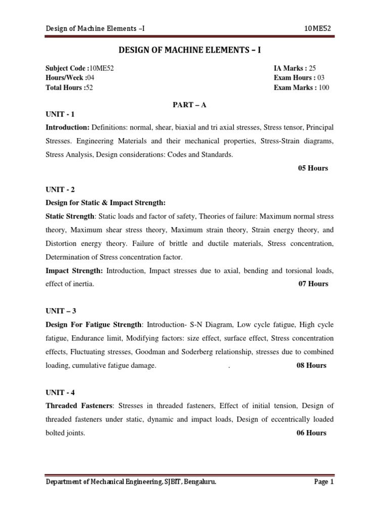 Study Material 10ME52 DME1 | PDF | Deformation (Engineering) | Yield (Engineering)