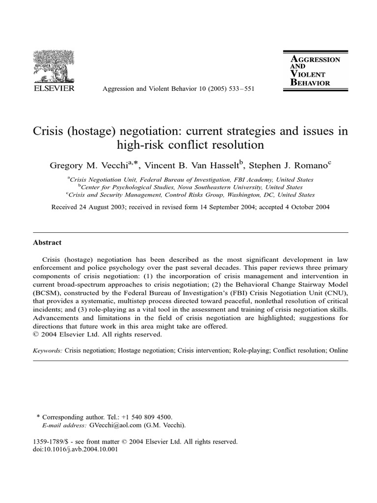 Crisis Hostage Negotiation Current Strategies and Issues in High Risk ...