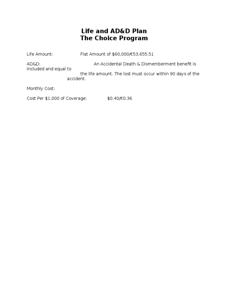 Life & AD&D Insurance Details | PDF | Finance & Money Management ...