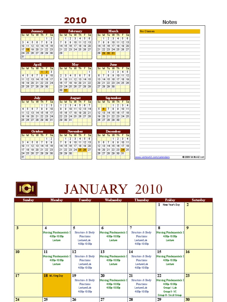 Jan2010 Calendar - PN Program | PDF | Observances | Holidays
