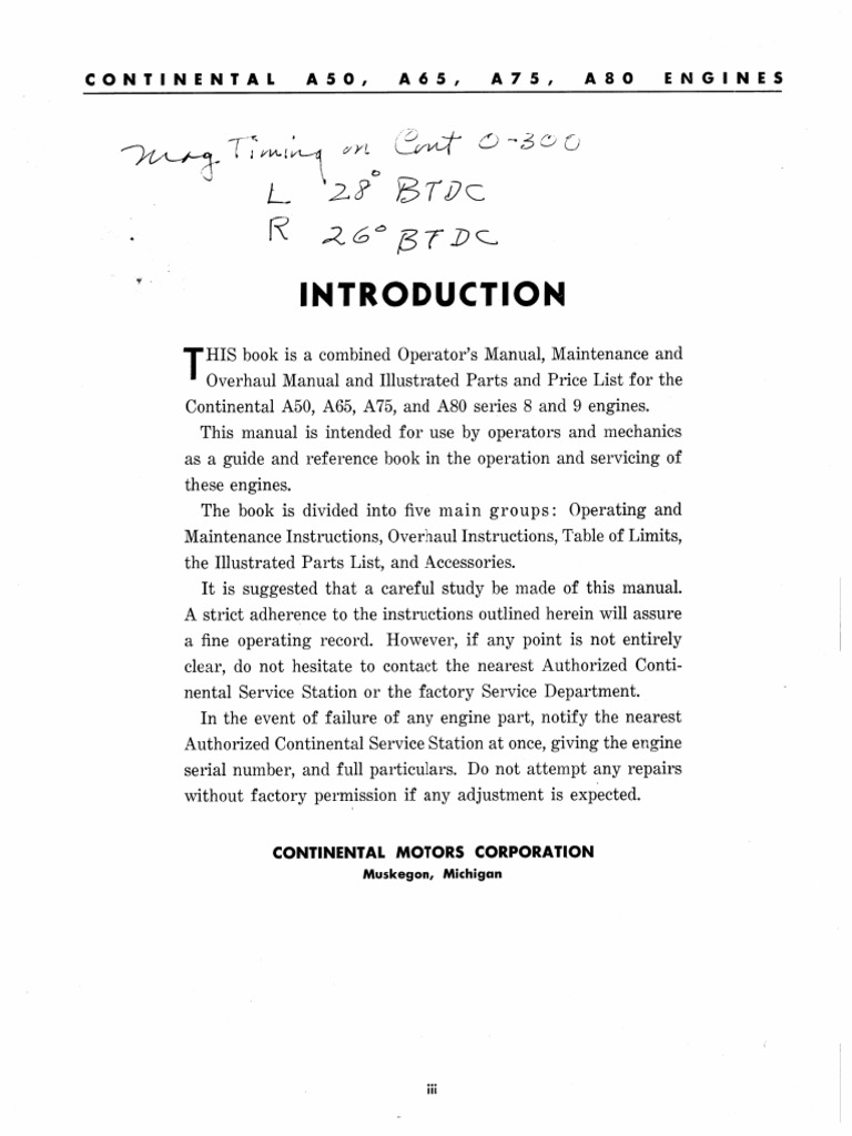 Continental A50, A65, A75, A80 Overhaul Manual | PDF