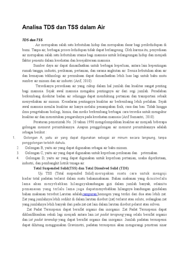 Analisa TDS Dan TSS Dalam Air | PDF