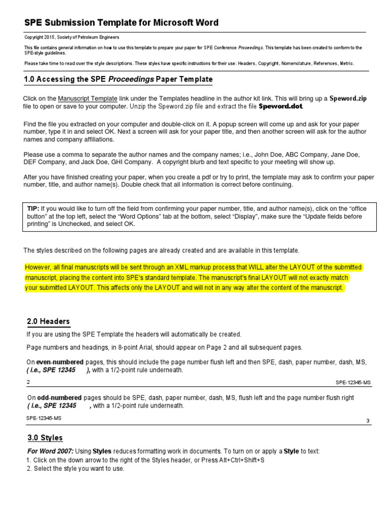 SPE Guideline | PDF | Page Layout | Microsoft Word