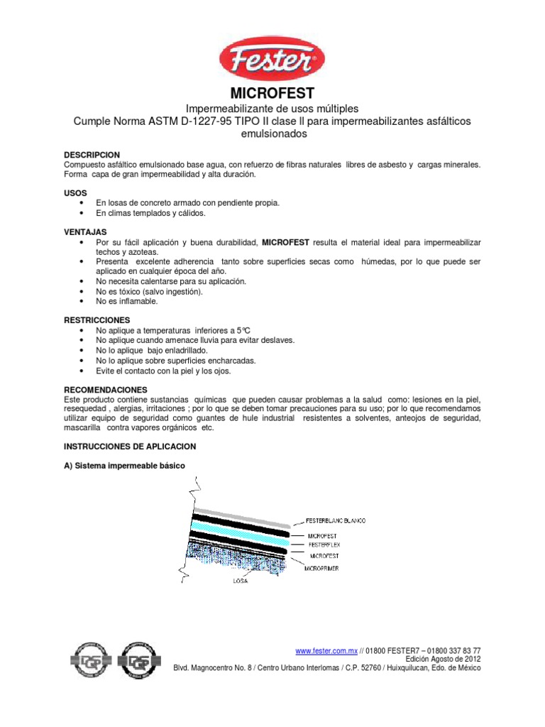 Impermeabilizante Fester Microfest | PDF | Agua | Bienestar
