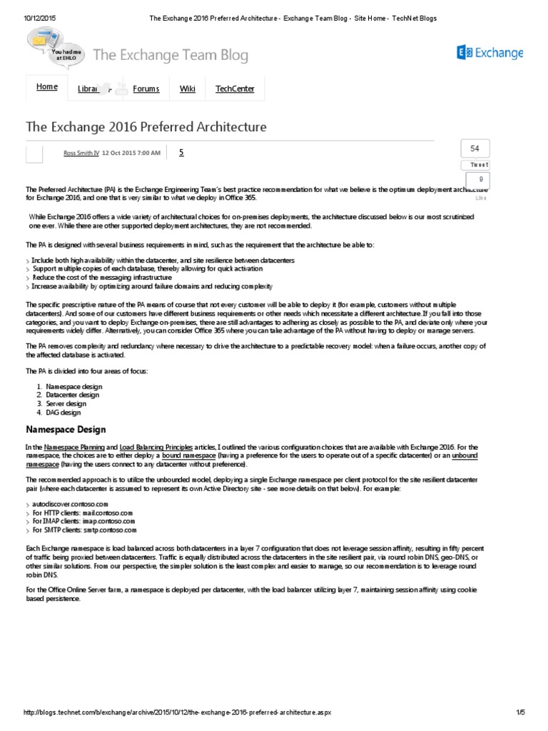 The Exchange 2016 Preferred Architecture Pdf Data Center Load