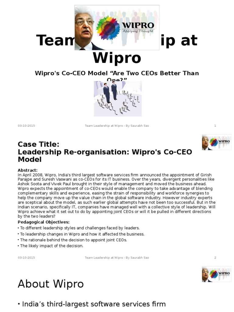 Leadership - Team Leadership at Wipro | PDF | Entrepreneurship | Leadership