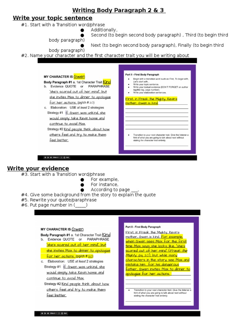 Writing Body Paragraph 2 & 3 Write Your Topic Sentence | PDF