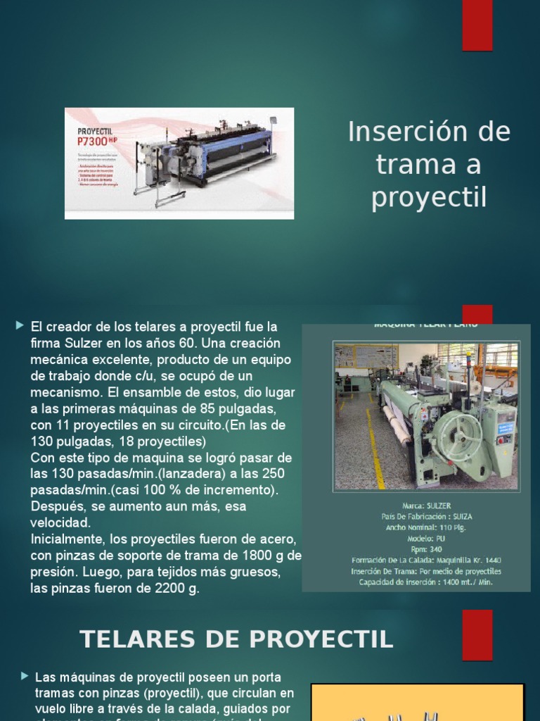 Funcionamiento de Telares Sulzer Proyectil | PDF | Ascensor | Telar