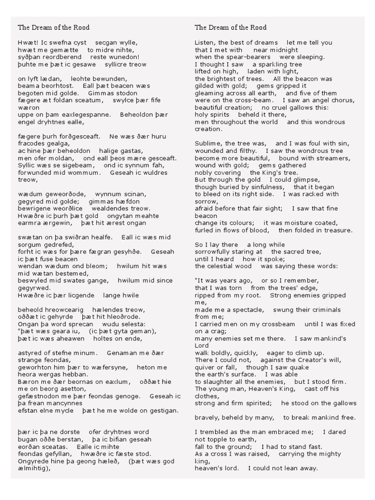 The Dream of the Rood Mark Leech. Translation | Doctrine | Anthropology ...