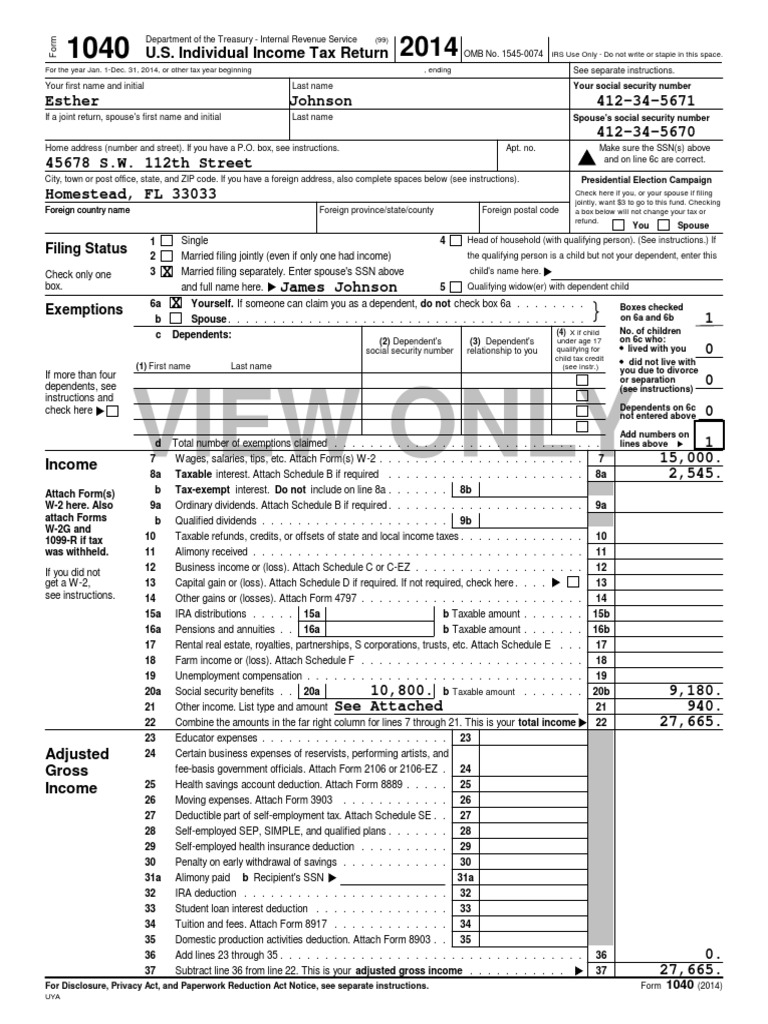 2014 Federal 1040 (Esther) | PDF | Irs Tax Forms | Economy Of The ...