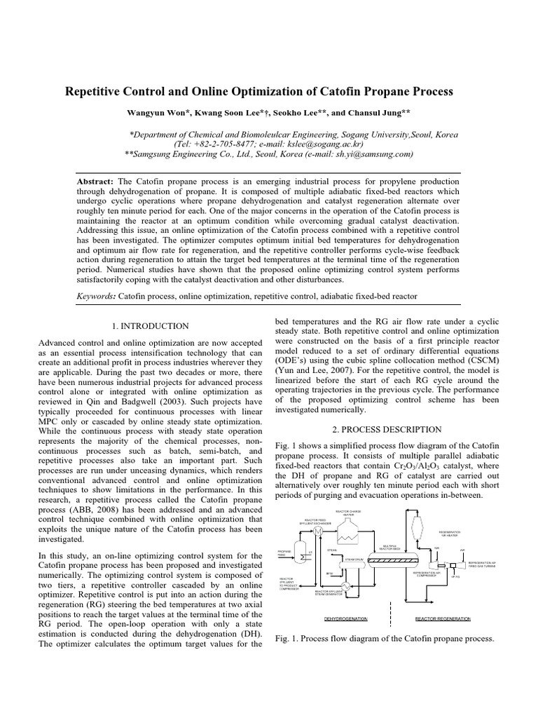 Repetitive Control and Online Optimization of Catofin Propane Process ...