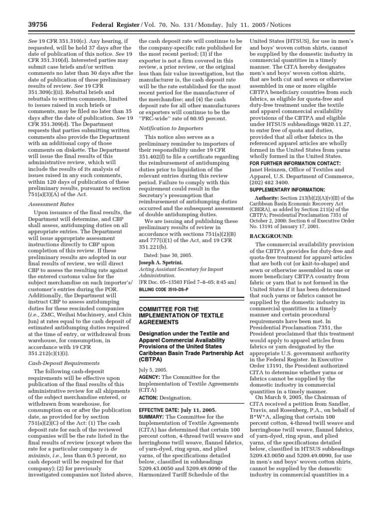 Federal Register / Vol. 70, No. 131 / Monday, July 11, 2005 / Notices ...