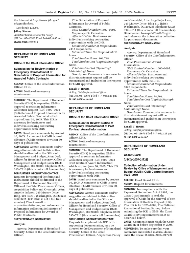 Notice: Agency Information Collection Activities Proposals, Submissions ...