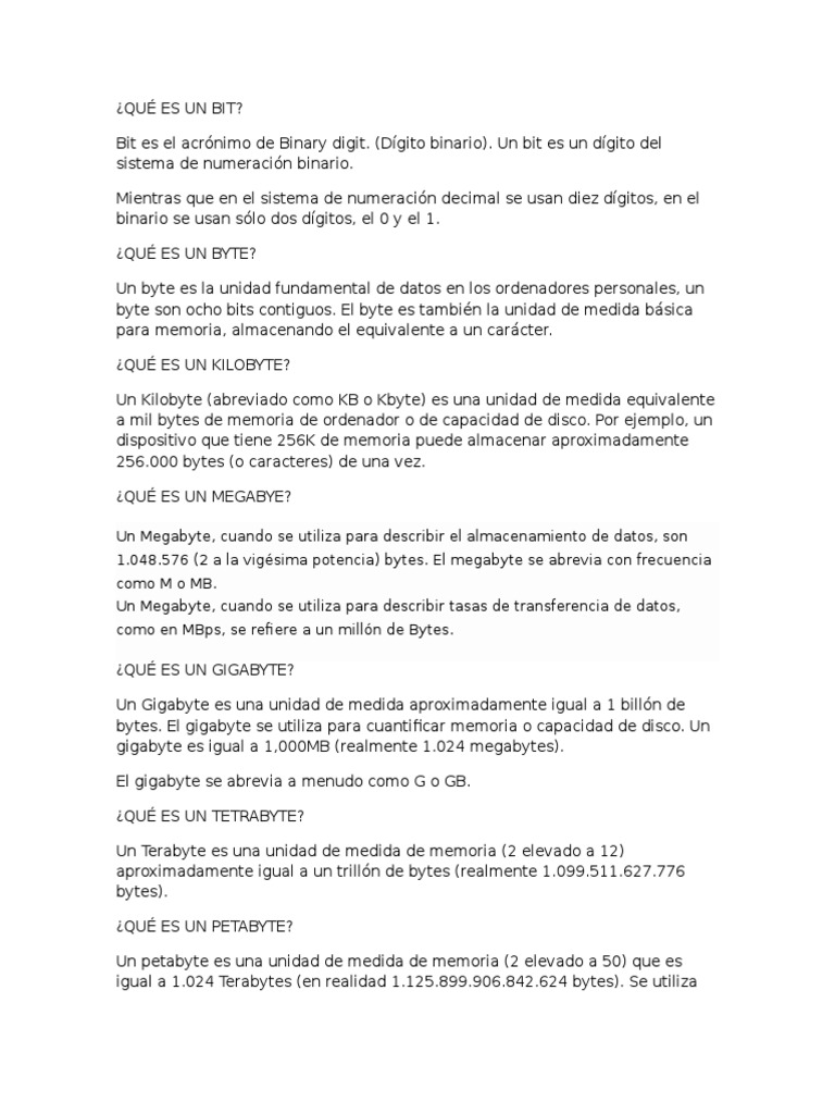 Definición de Bits y Unidades de Datos | PDF | Byte | Poco