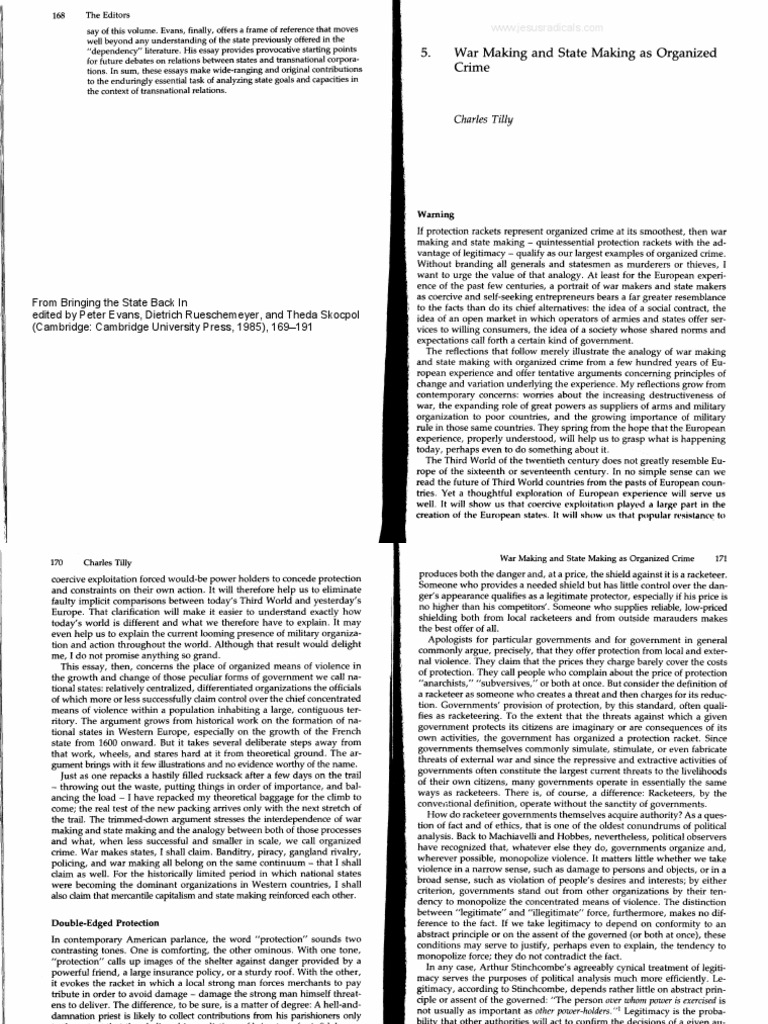 Tilly - War Making and State Making As Organized Crime | PDF | Monopoly ...