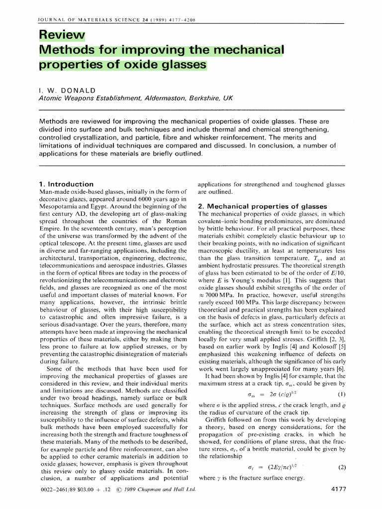 Review - Methods For Improving The Mechanical Properties of Oxide ...