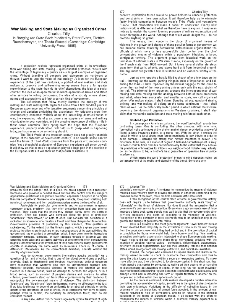 Tilly - War Making and State Making As Organized Crime | PDF | Taxes ...