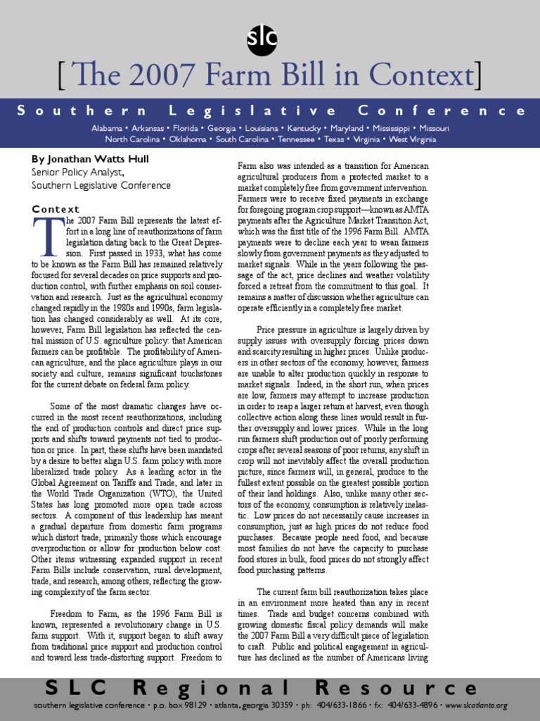 The 2007 Farm Bill in Context | PDF | United States Farm Bill | World ...