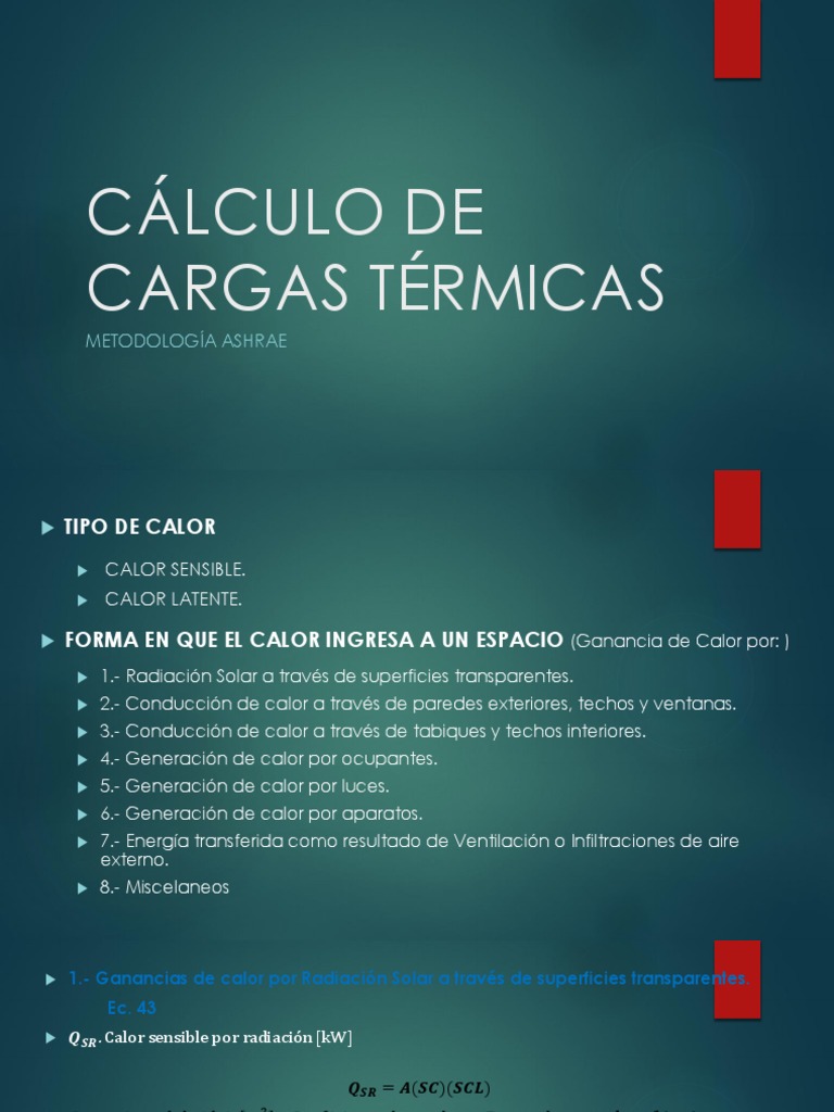 Cálculo de Cargas Térmicas Ashrae | PDF | Conduccion termica | Calor