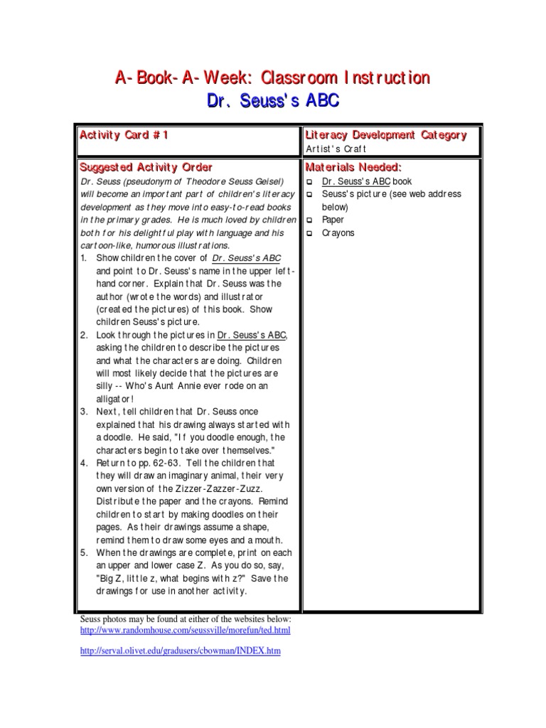 Dr. Seuss Classroom Activities | PDF | Language Arts & Discipline ...
