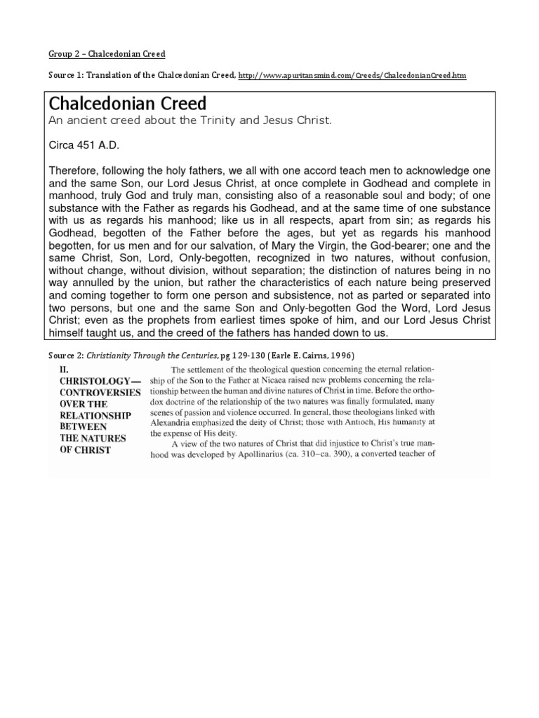 Group 2 - Chalcedonian Creed | PDF | Philosophy | Religion & Spirituality