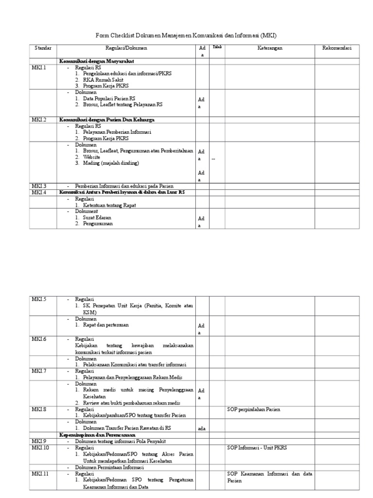 Form Checklist Dokumen Manajemen Komunikasi Dan Informasi | PDF