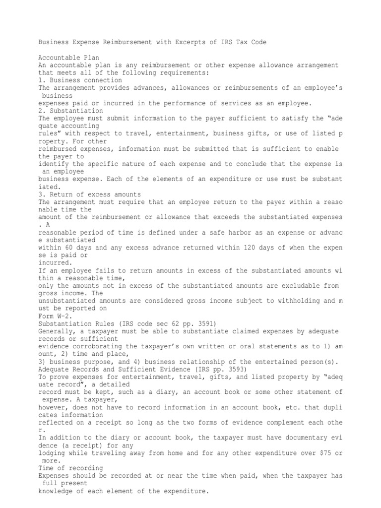 BUSINESS EXPENSE REIMBURSEMENTS UNDER ACCOUNTABLE PLANS | Per Diem ...