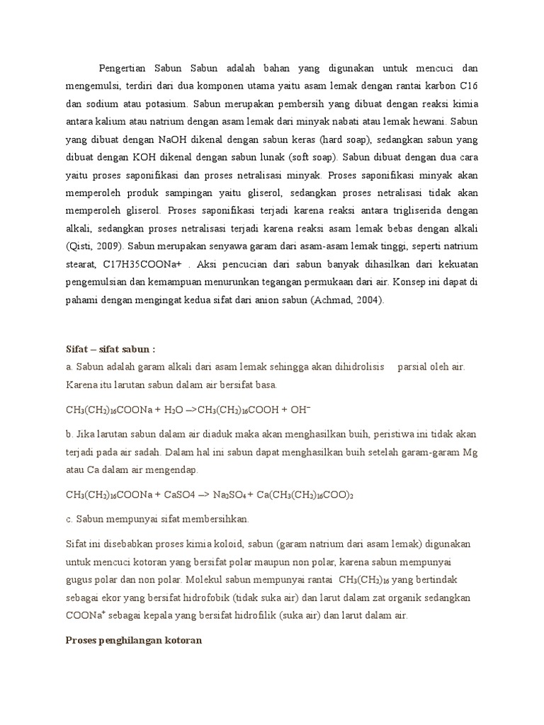 Sifat dan Pengertian Sabun Kimia | PDF