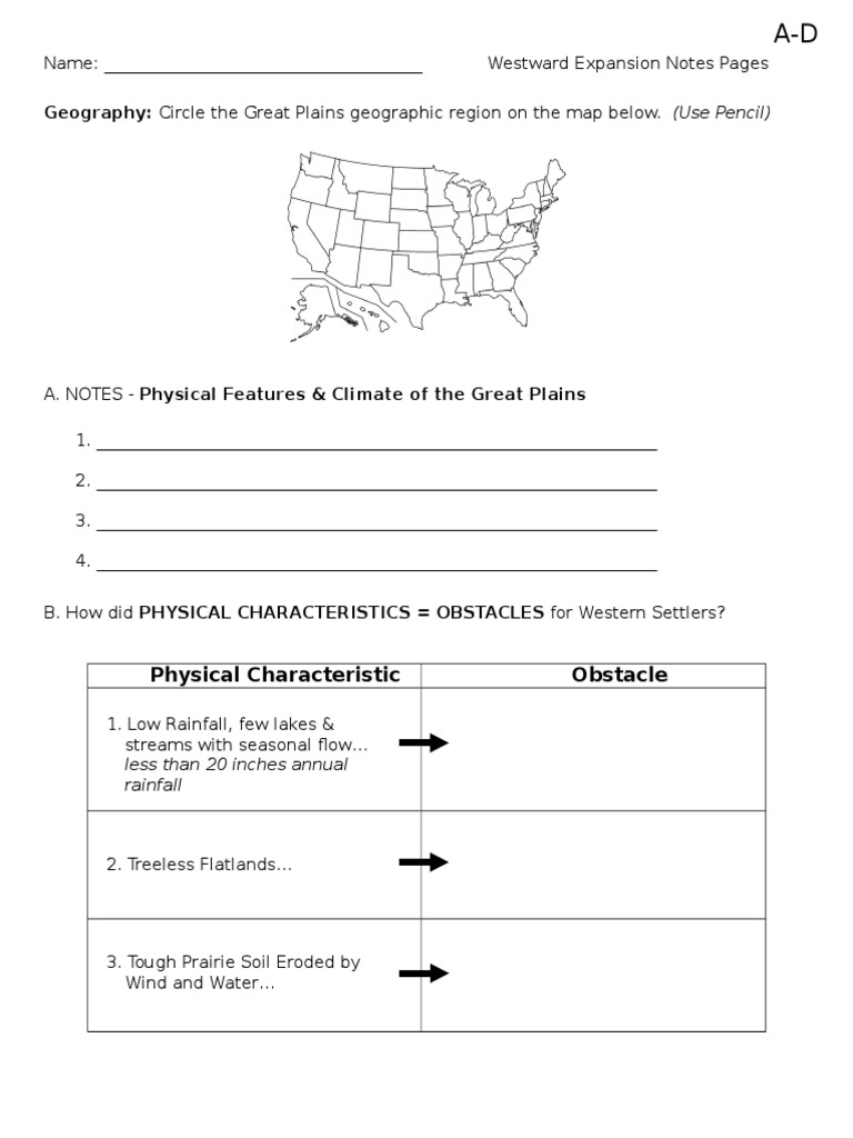 NEARPOD Westward Expansion Student Notes | PDF