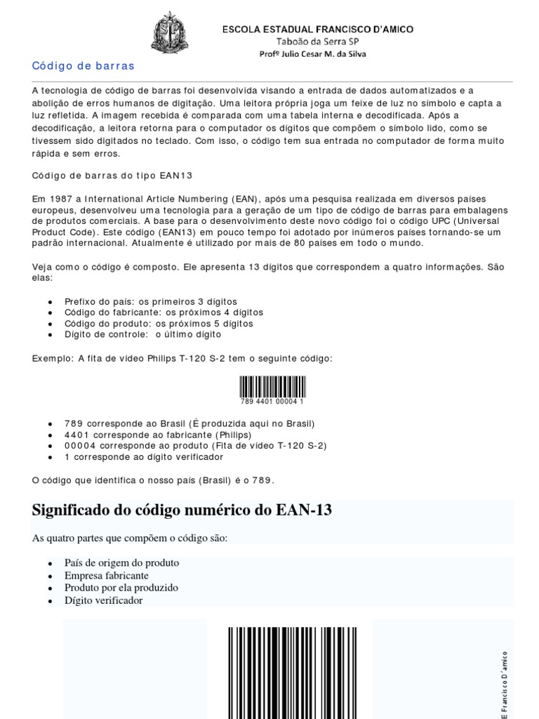 Código de Barras | PDF | Código de barras | Notação