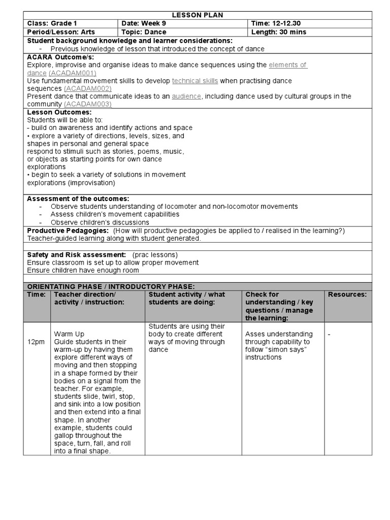 Dance Lesson | PDF | Educational Assessment | Lesson Plan