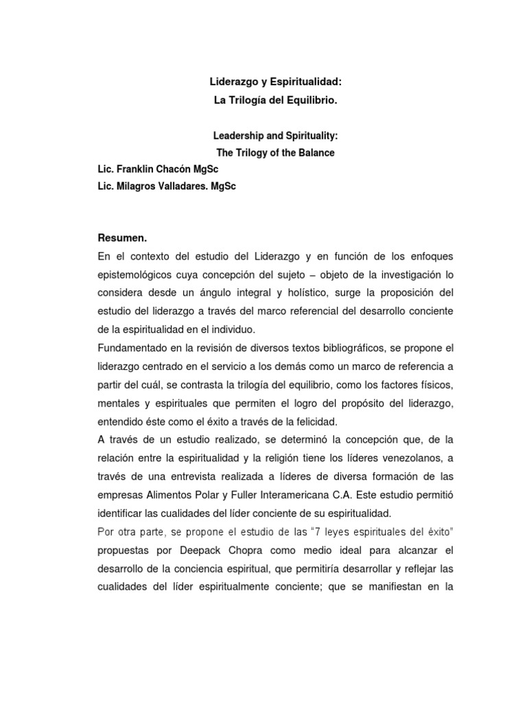 Liderazgo y Espiritualidad PDF | PDF | Liderazgo | Felicidad