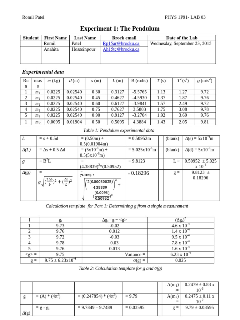Romil Patel Lab 3-1 Simple Pendulum Report | PDF | Accuracy And ...
