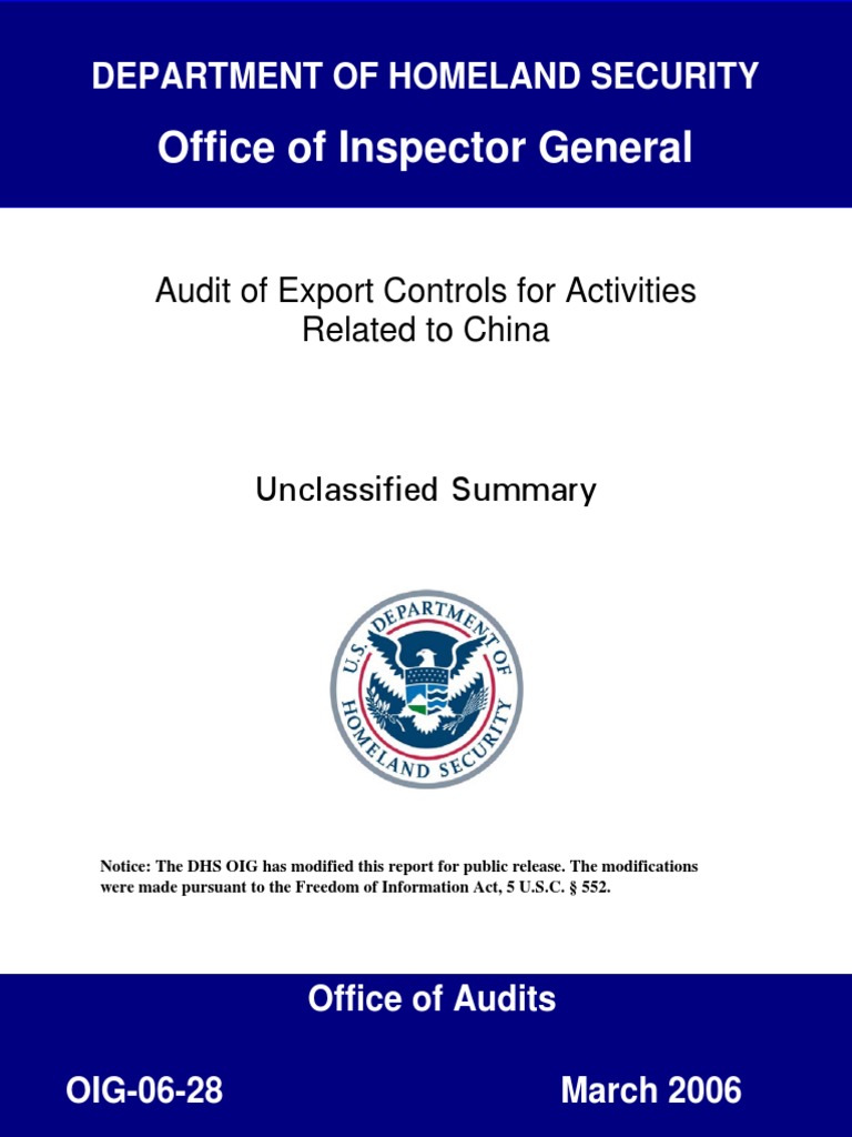Office of Inspector General: Audit of Export Controls For Activities ...