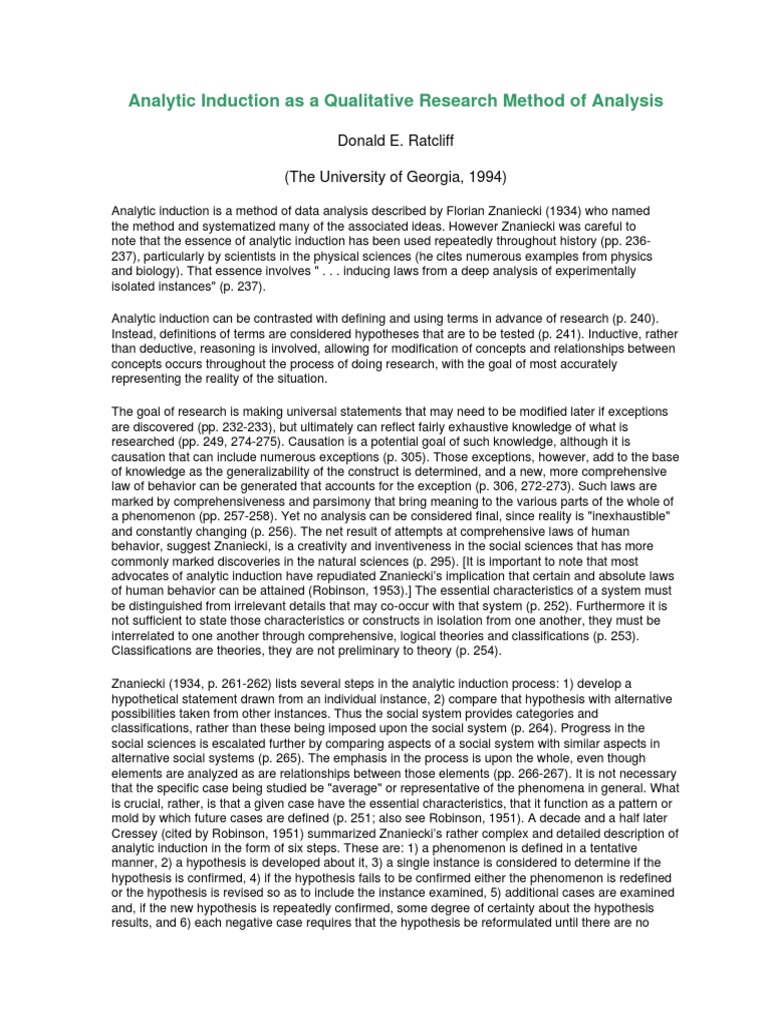 Analytic Induction As A Qualitative Research Method of Analysis | PDF ...