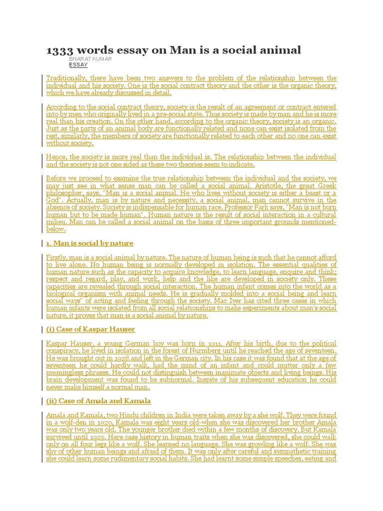 Man as a Social Animal Explained | PDF | Human | Social Contract