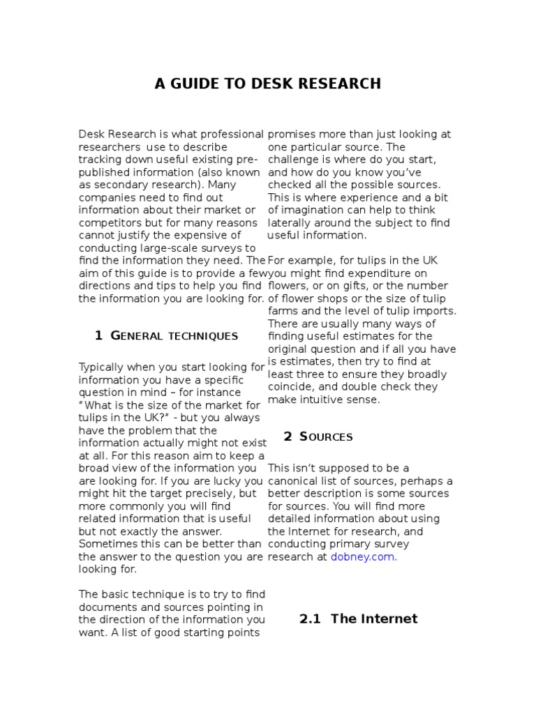 A Guide To Desk Research | PDF | Libraries | Librarian