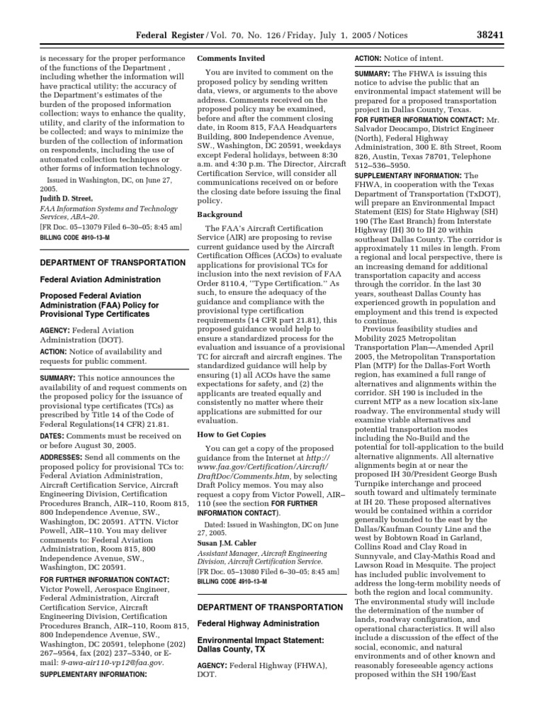 Notice: Reports and Guidance Documents Availability, Etc.: Aircraft and ...