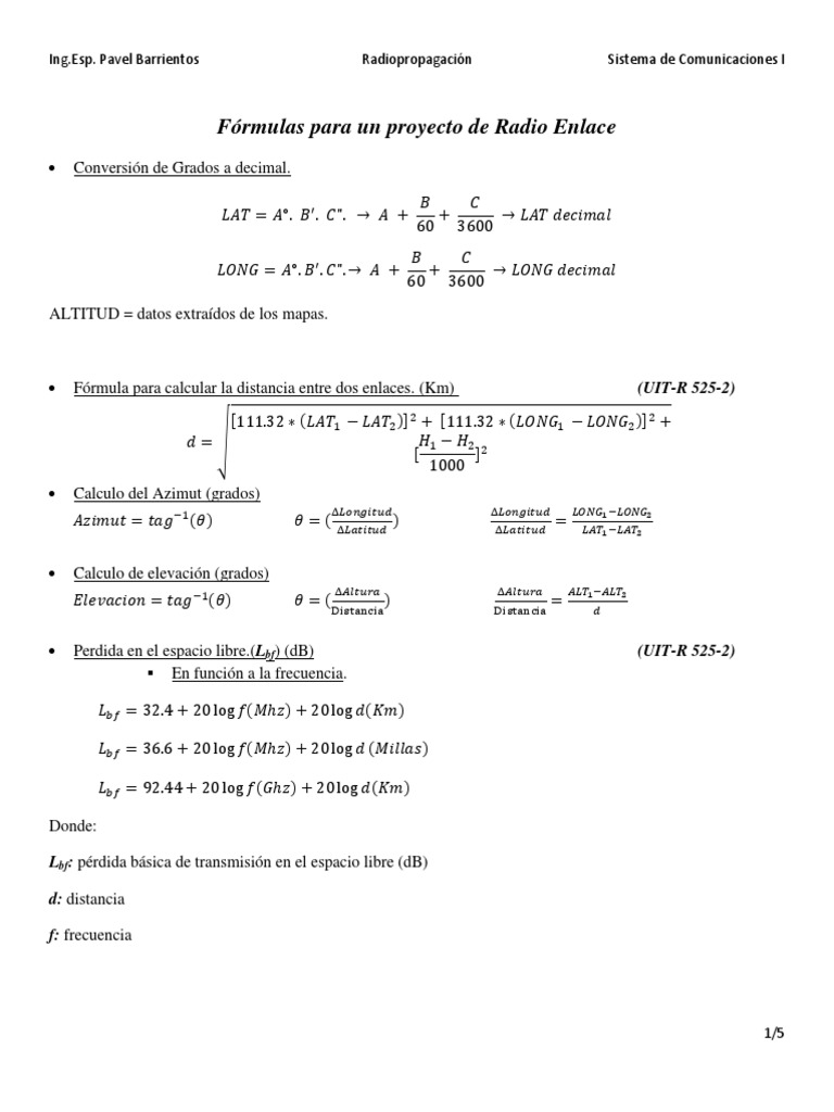Formulas de Radio Enlace | PDF | Propagación de radio | Antena (Radio)