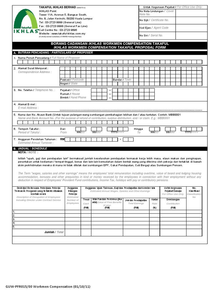 Workmen Compensation Proposal Form 271014 | PDF