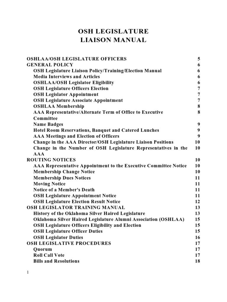 Osh Legislature Liaison Manual | PDF | United States House Of ...