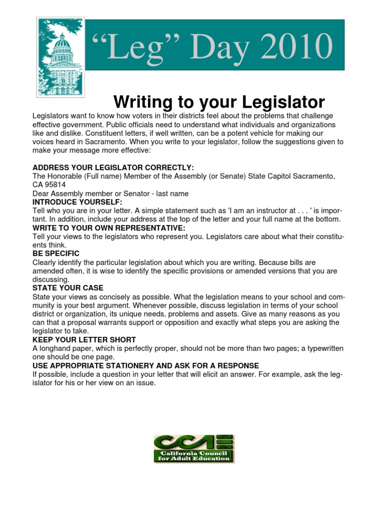2010 Write To Your Legislator | PDF