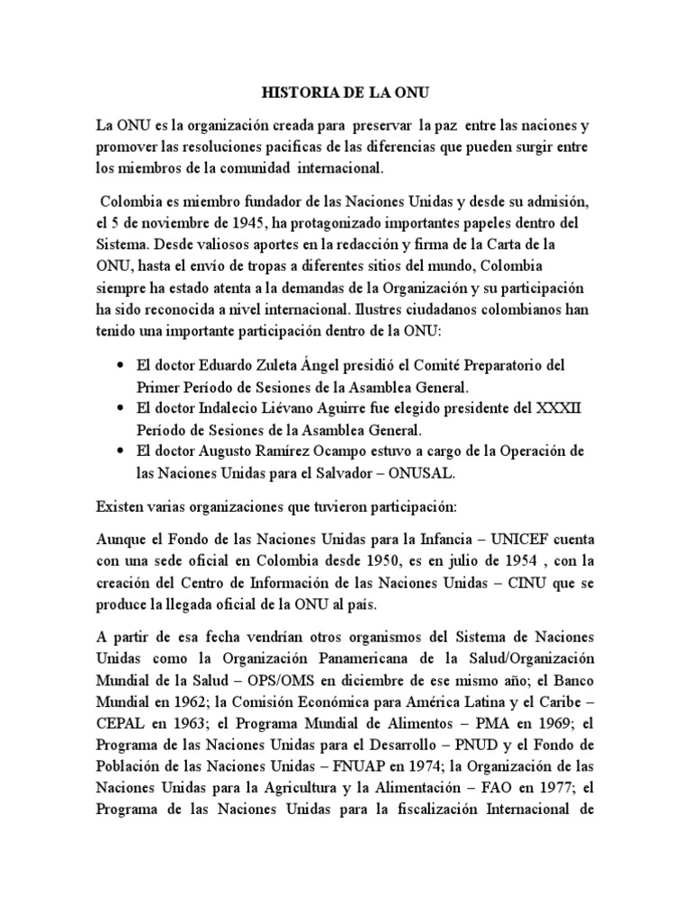 Historia de La Onu | PDF | Naciones Unidas | Relaciones internacionales