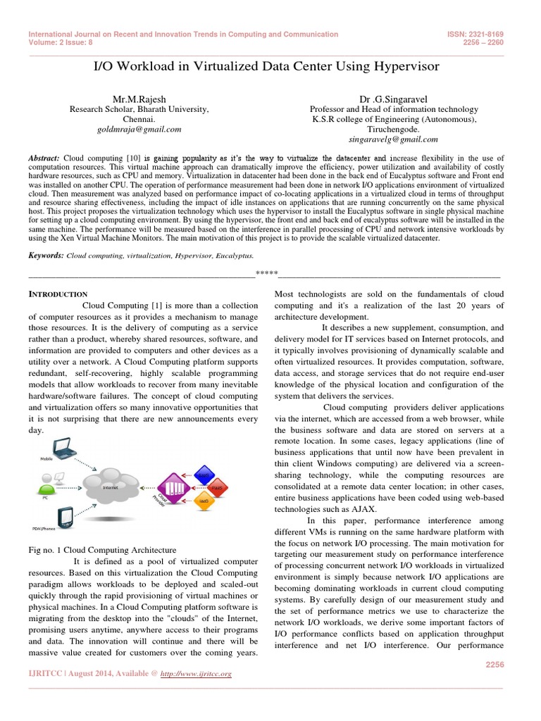 IO Workload in Virtualized Data Center Using Hypervisor | PDF | Virtualization | Cloud Computing