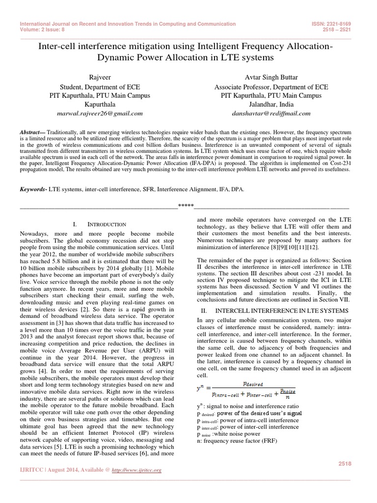 Inter Cell Interference Mitigation Using Intelligent Frequency